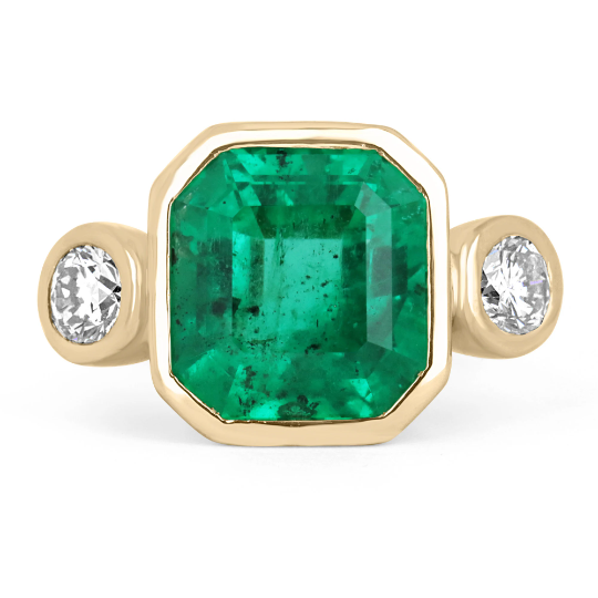 11.02tcw GIA Certified Colombian Emerald Emerald Cut Diamond Three Stone Ring 18K