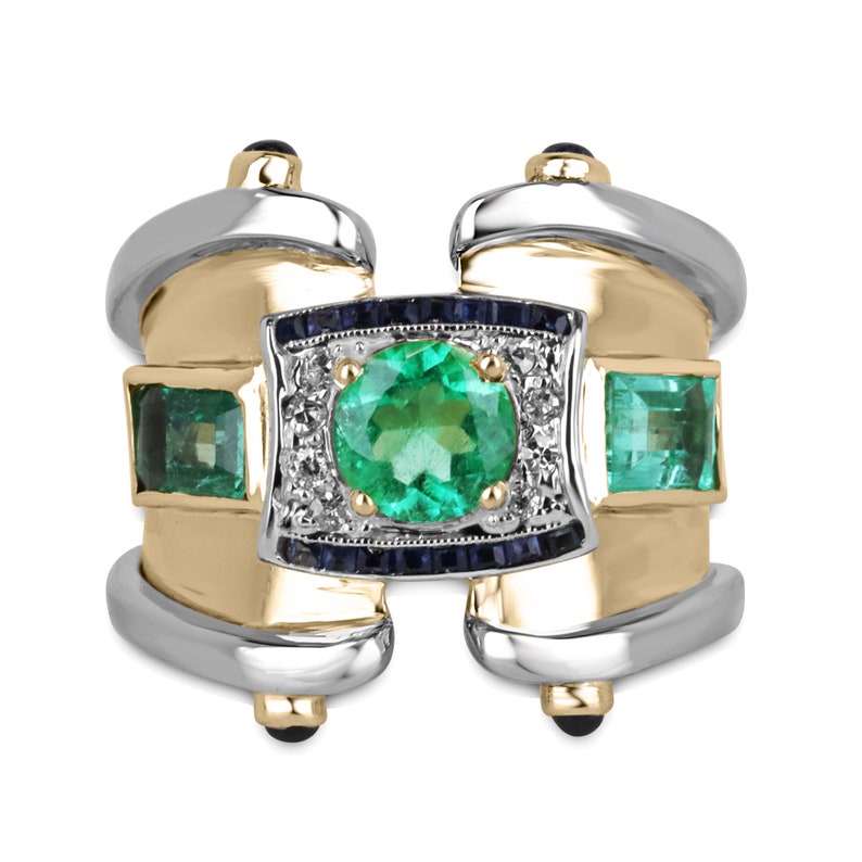 2.87tcw 14K Multi-Gemstone Vivid Electric Green Emerald Diamond & Sapp