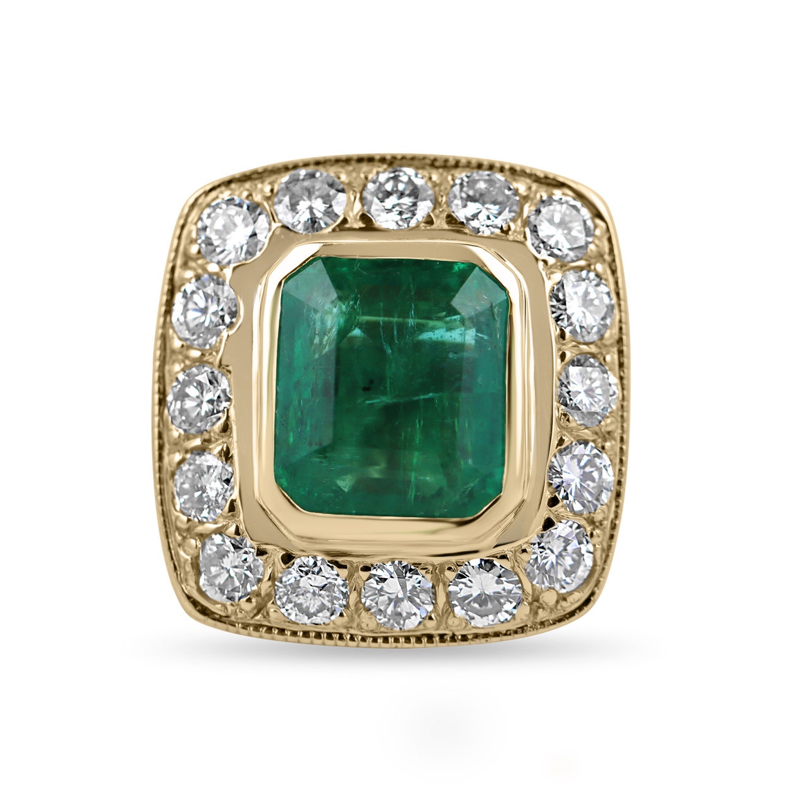 9.50tcw 14K-18K Large Heirloom Emerald Cut & VS Diamond Bezel Cocktail